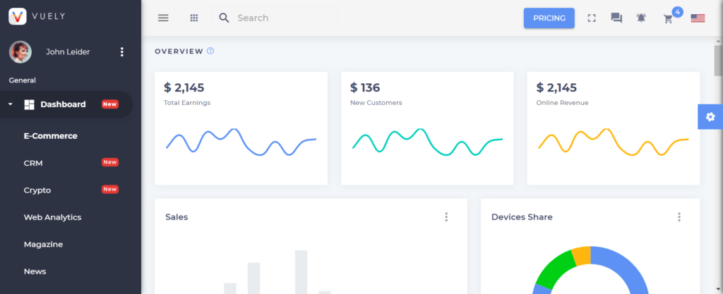 Laravel Material Design Dashboard - CodedThemes